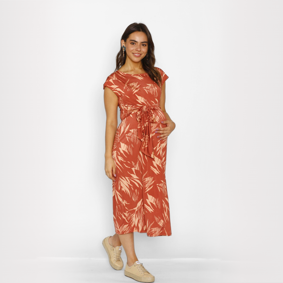 Vestido Maternal Luisa Hojas Terracota – Nala Maternity