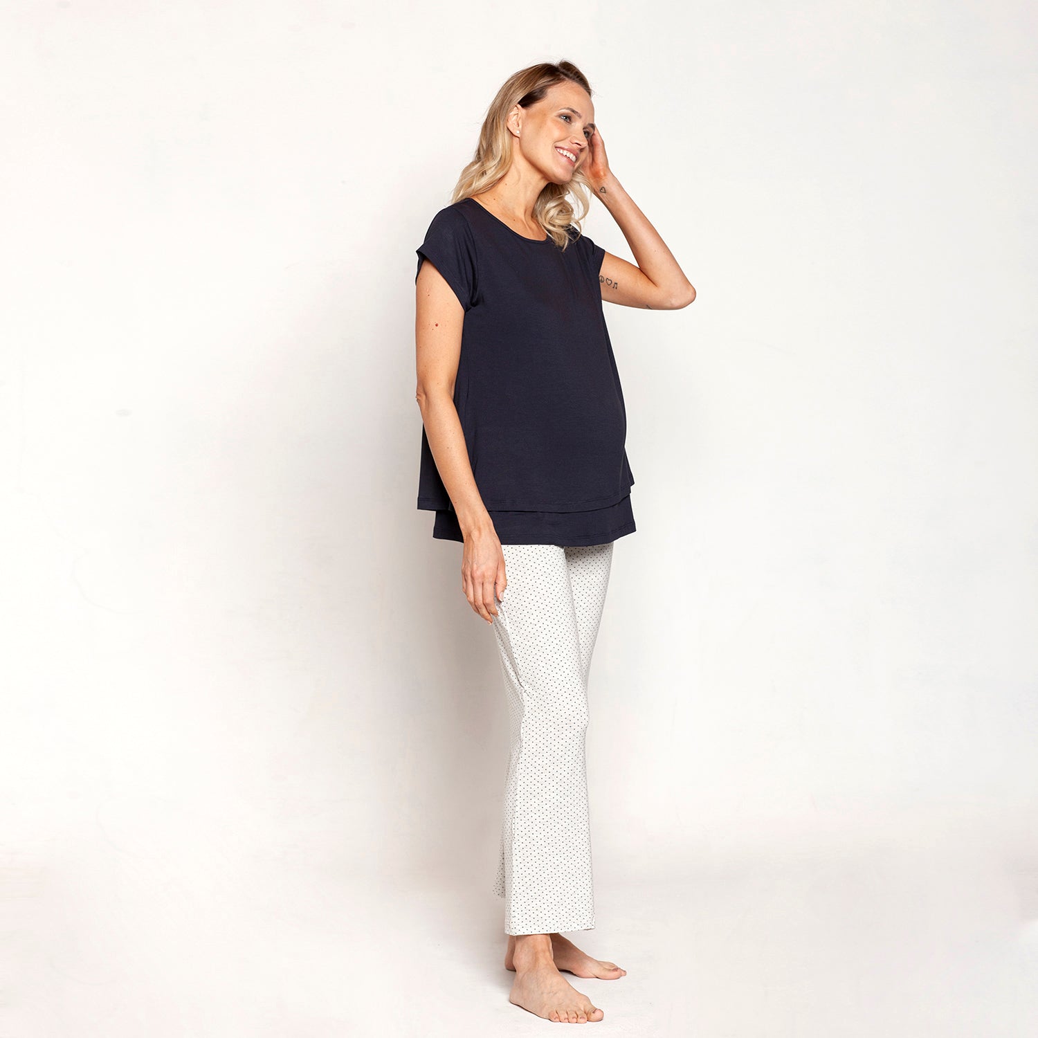 Pijama Maternal Manga Corta Gris Estrellas Azules – Nala Maternity